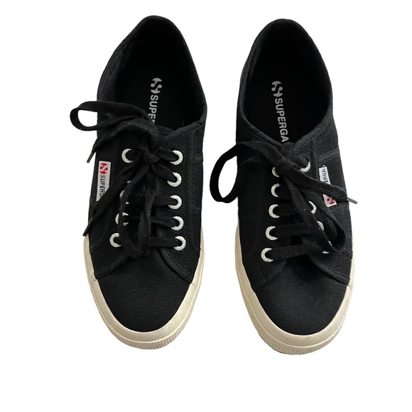 Superga | Shoes | Superga Black Canvas Sneakers Women Size Eu38us8 ...